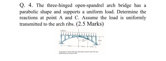 Solved Q. 4. The three-hinged open-spandrel arch bridge has | Chegg.com