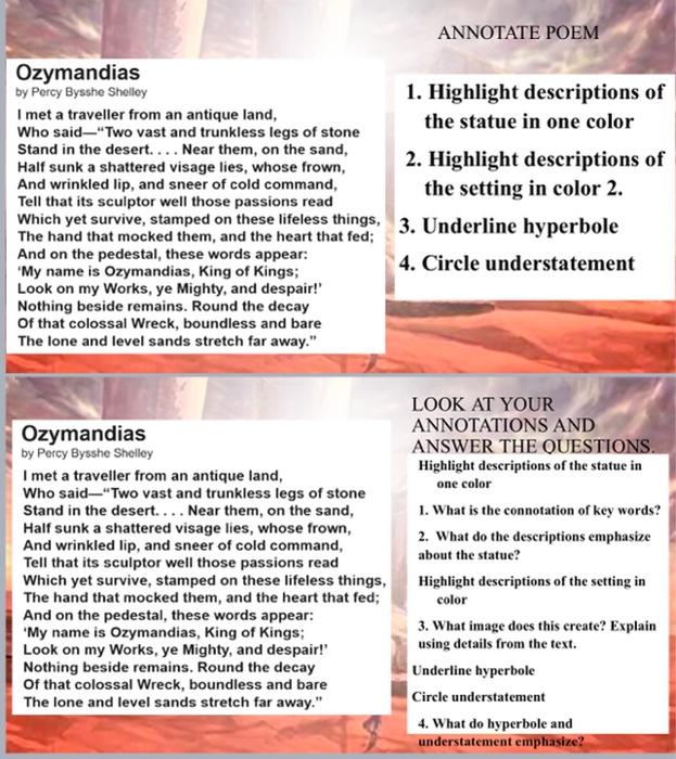 ANNOTATE POEM Ozymandias by Percy Bysshe Shelley 1. | Chegg.com