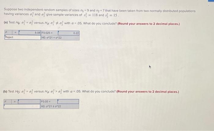 Suppose two independent random samples of sizes n1=9 | Chegg.com