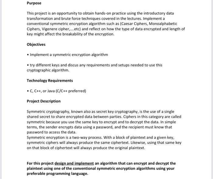 Solved Purpose This project is an opportunity to obtain | Chegg.com