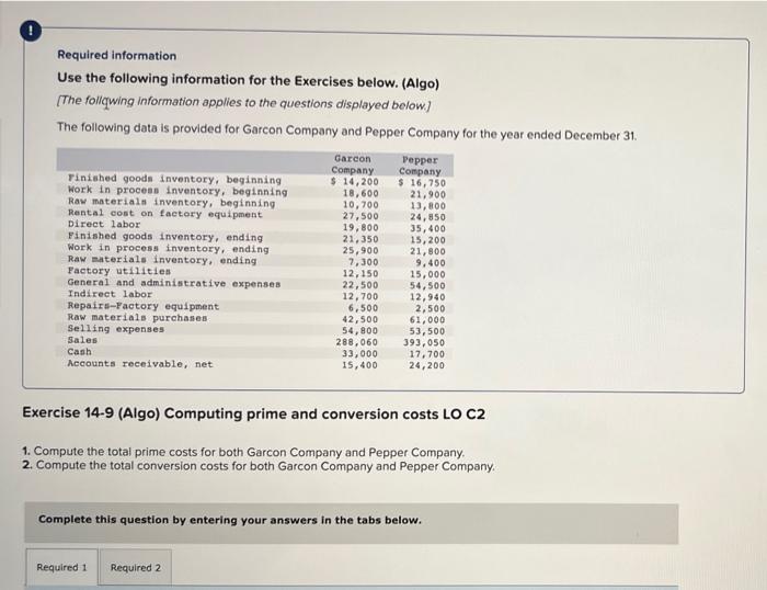 Solved Required information Use the following information | Chegg.com