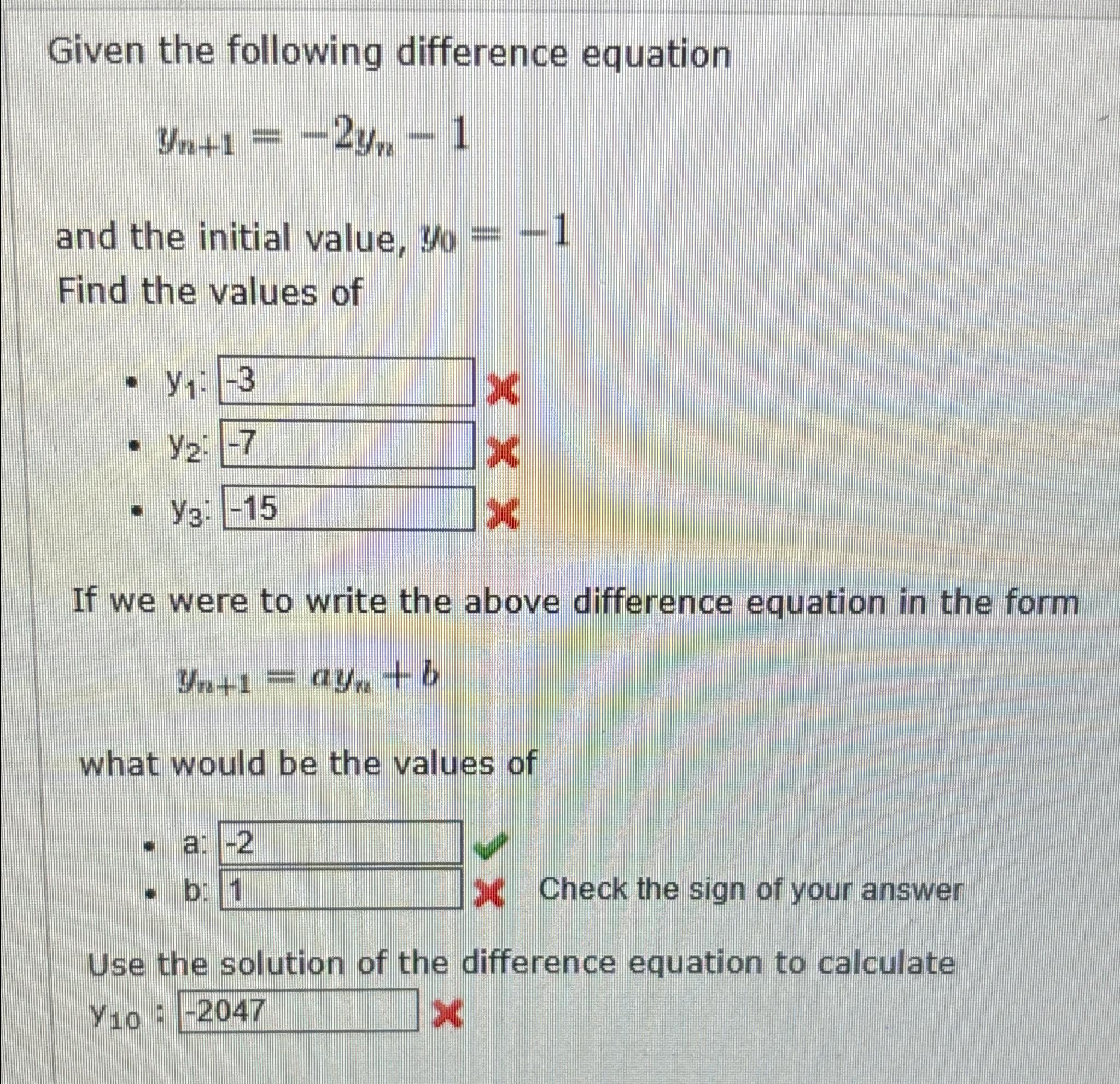 Solved Given the following difference equationyn+1=-2yn-1and | Chegg.com