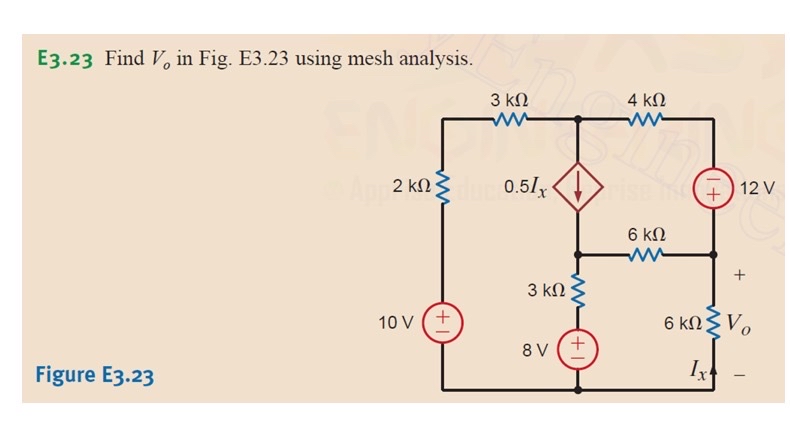 Solved E3.23 ﻿Find Vo ﻿in Fig. E3.23 ﻿using mesh analysis. | Chegg.com