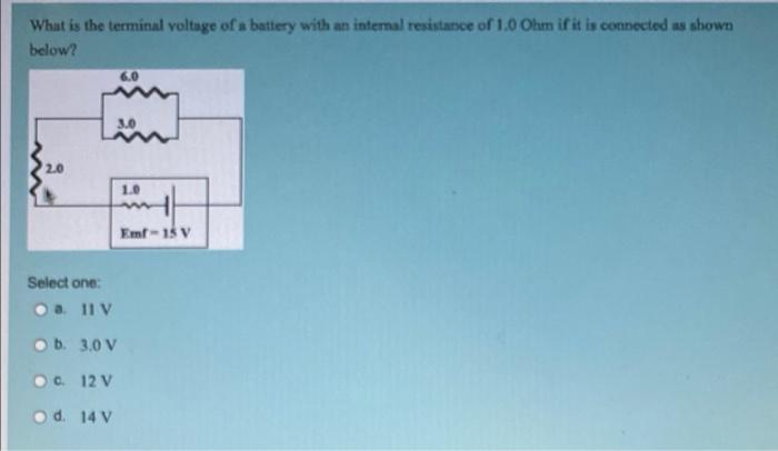 Solved What is the terminal voltage of a battery with an | Chegg.com