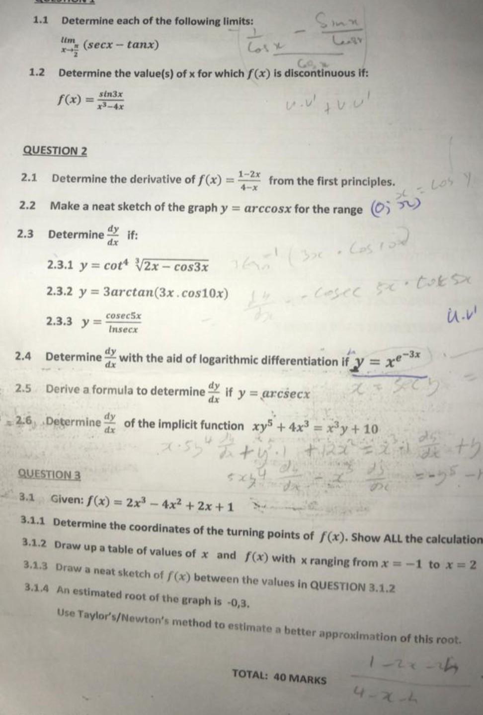 Solved 1.2 1.1 Determine each of the following limits: Uim | Chegg.com
