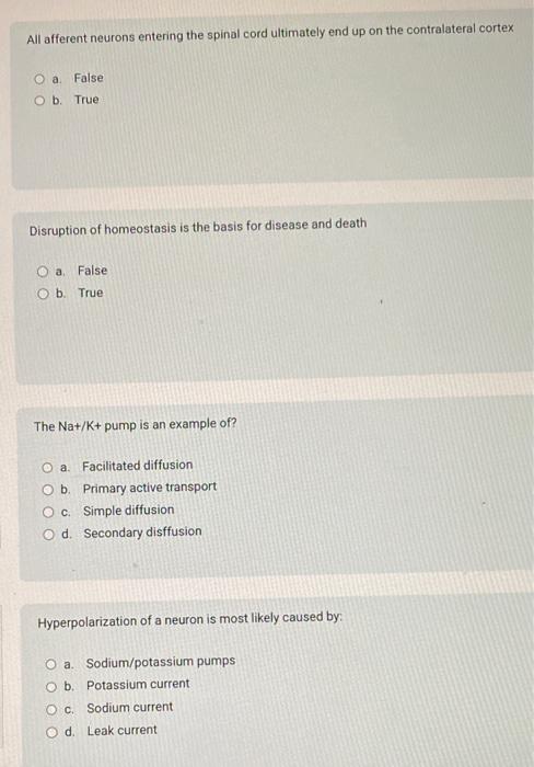 Solved All afferent neurons entering the spinal cord | Chegg.com