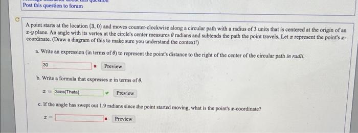 Solved Post this question to forum A point starts at the | Chegg.com