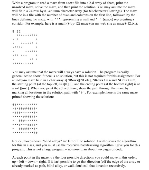 Solved Write A Program To Read A Maze From A Text File Into 7021