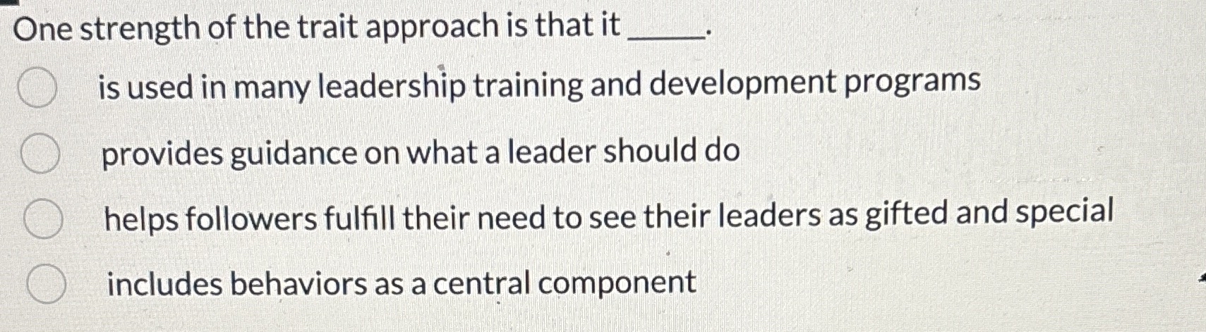 Solved One strength of the trait approach is that itis used | Chegg.com