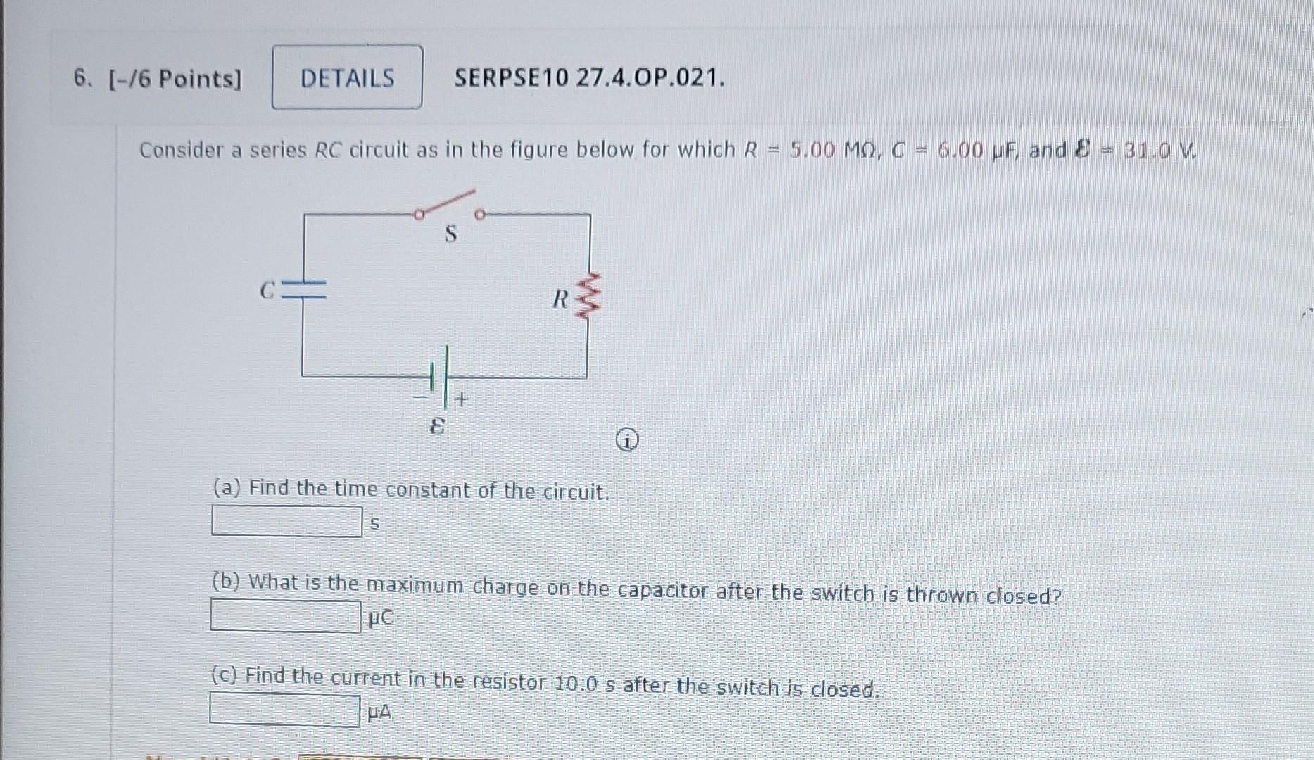 Solved Consider a series RC circuit as in the figure below | Chegg.com