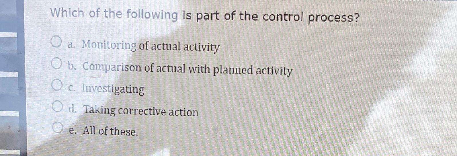 Solved Which of the following is part of the control | Chegg.com