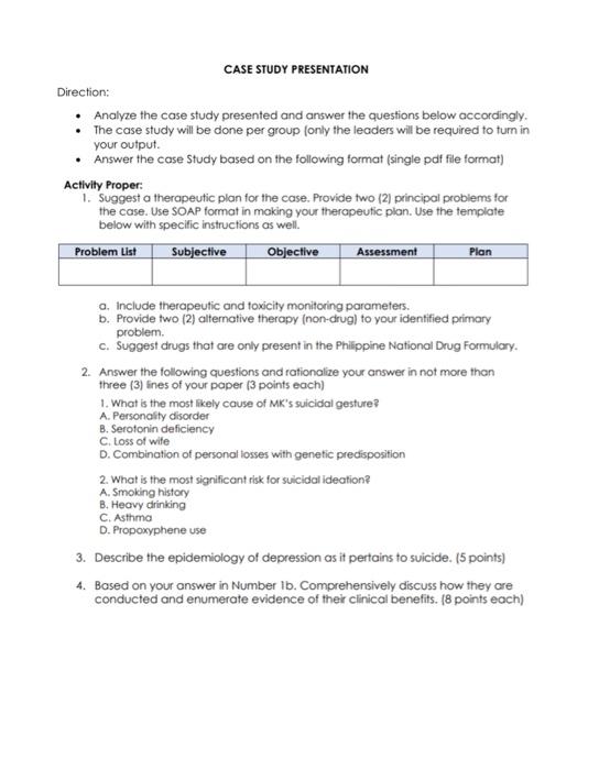 Solved CASE STUDY #2 (PRELIMS)CASE STUDY PRESENTATION | Chegg.com