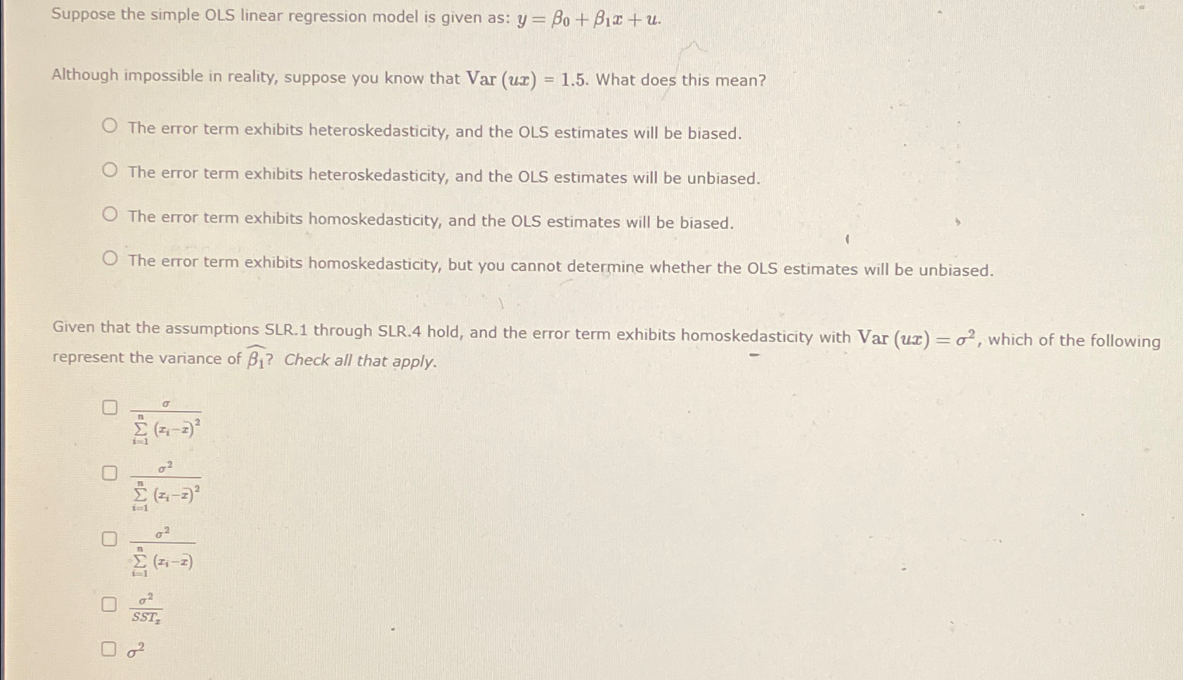 Solved Suppose the simple OLS linear regression model is | Chegg.com
