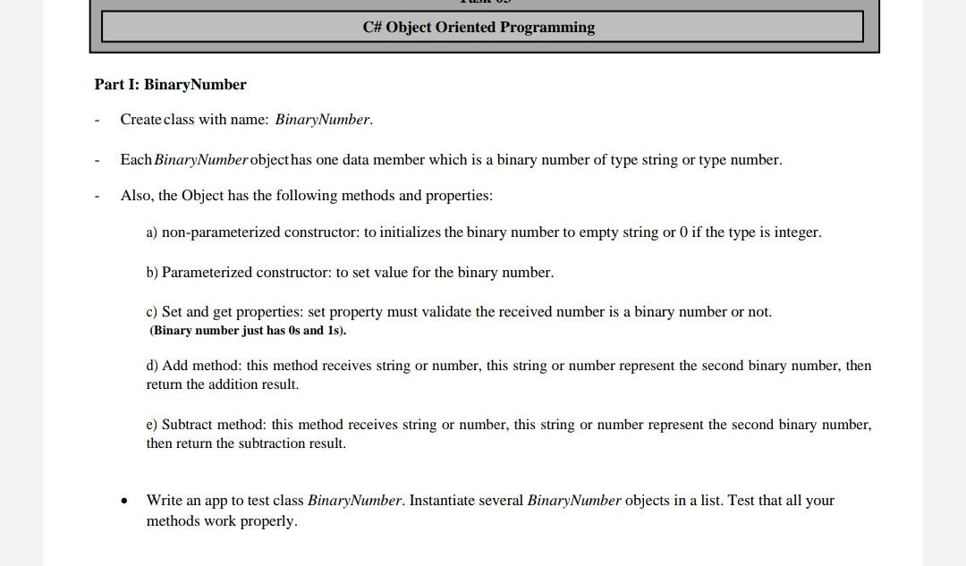 Solved Part 1: BinaryNumber - Create class with name: | Chegg.com