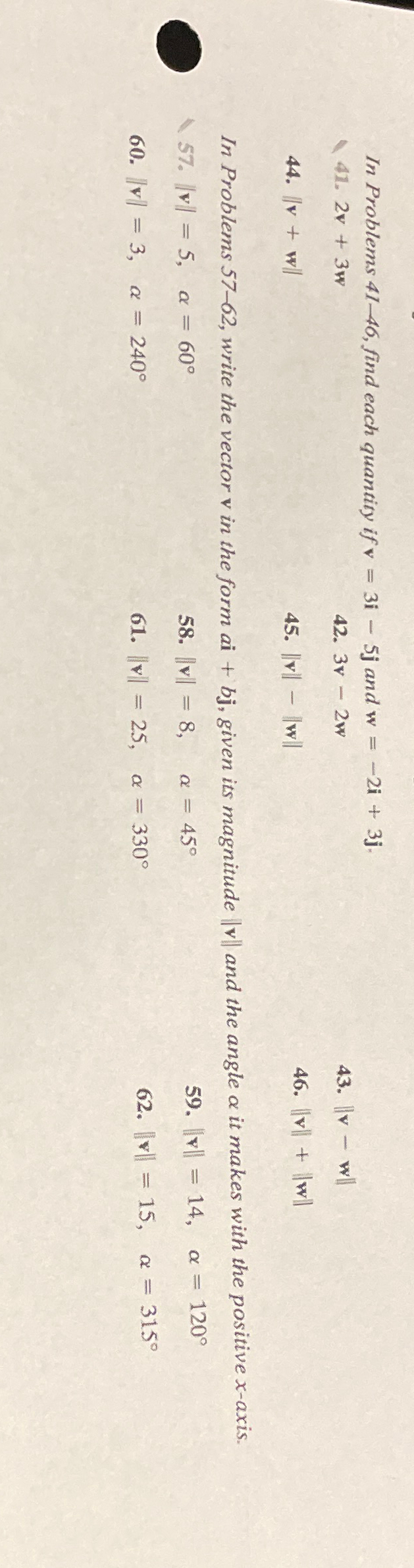 Solved In Problems 41-46, ﻿find each quantity if v=3i-5j | Chegg.com