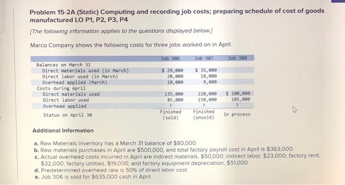 Solved Problem 15-2A (Static) Computing and recording job | Chegg.com