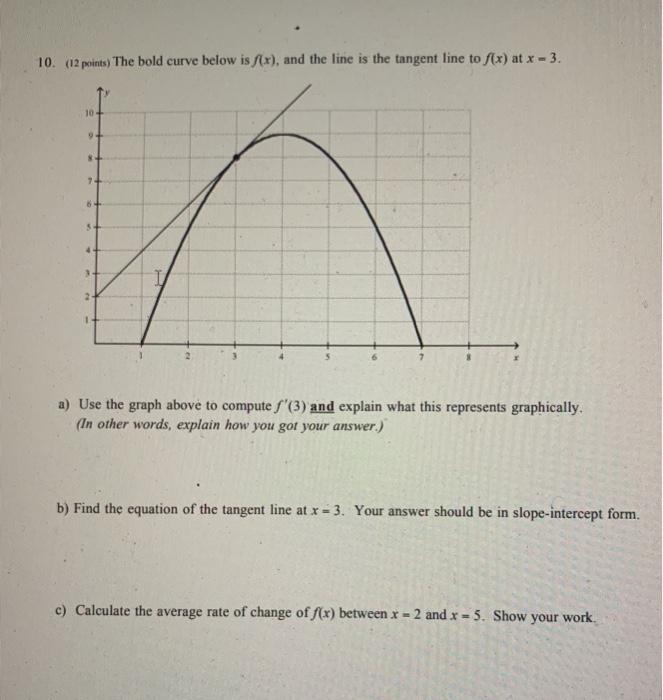 Solved 10. (12 points) The bold curve below is f(x), and the | Chegg.com