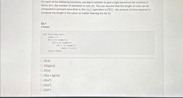 Solved For each of the following functions, use big-O | Chegg.com