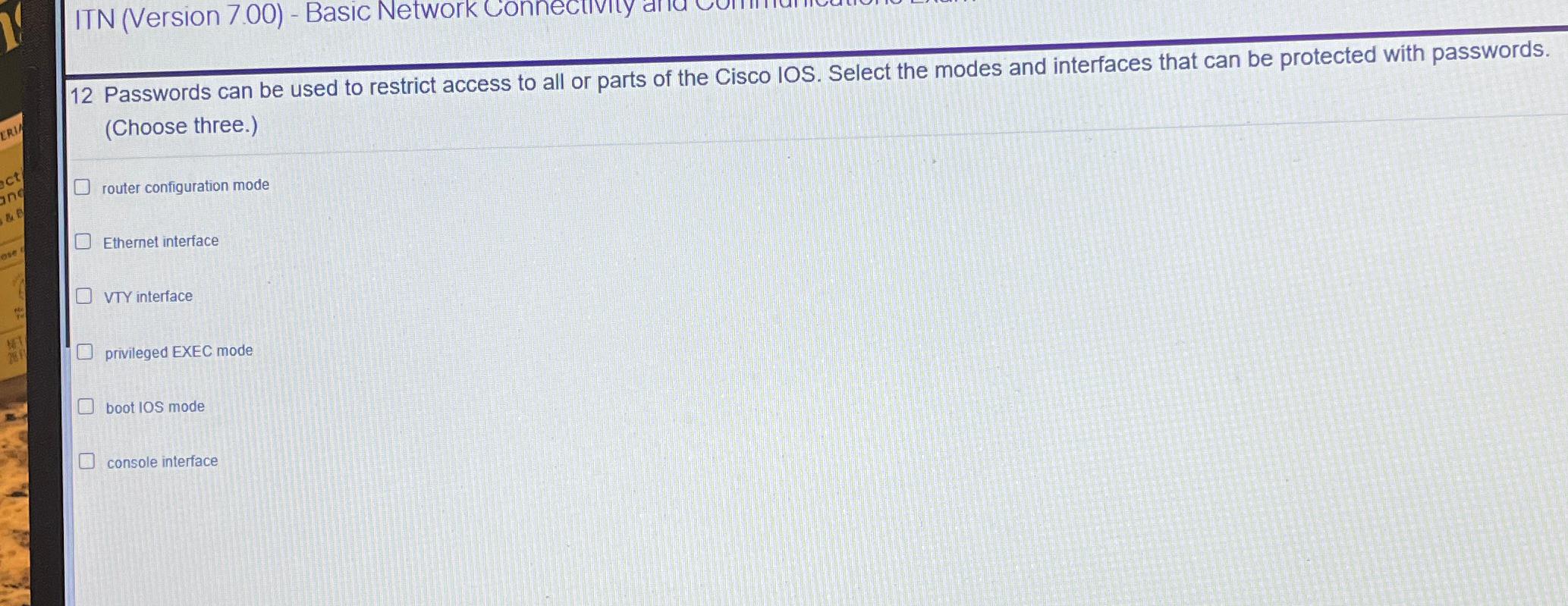 Solved ITN (Version 7.00) - ﻿Basic Network Connectivity12 | Chegg.com