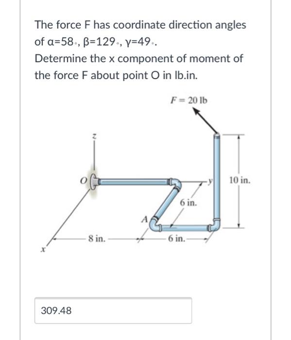 Solved The force F has coordinate direction angles of a=58., | Chegg.com