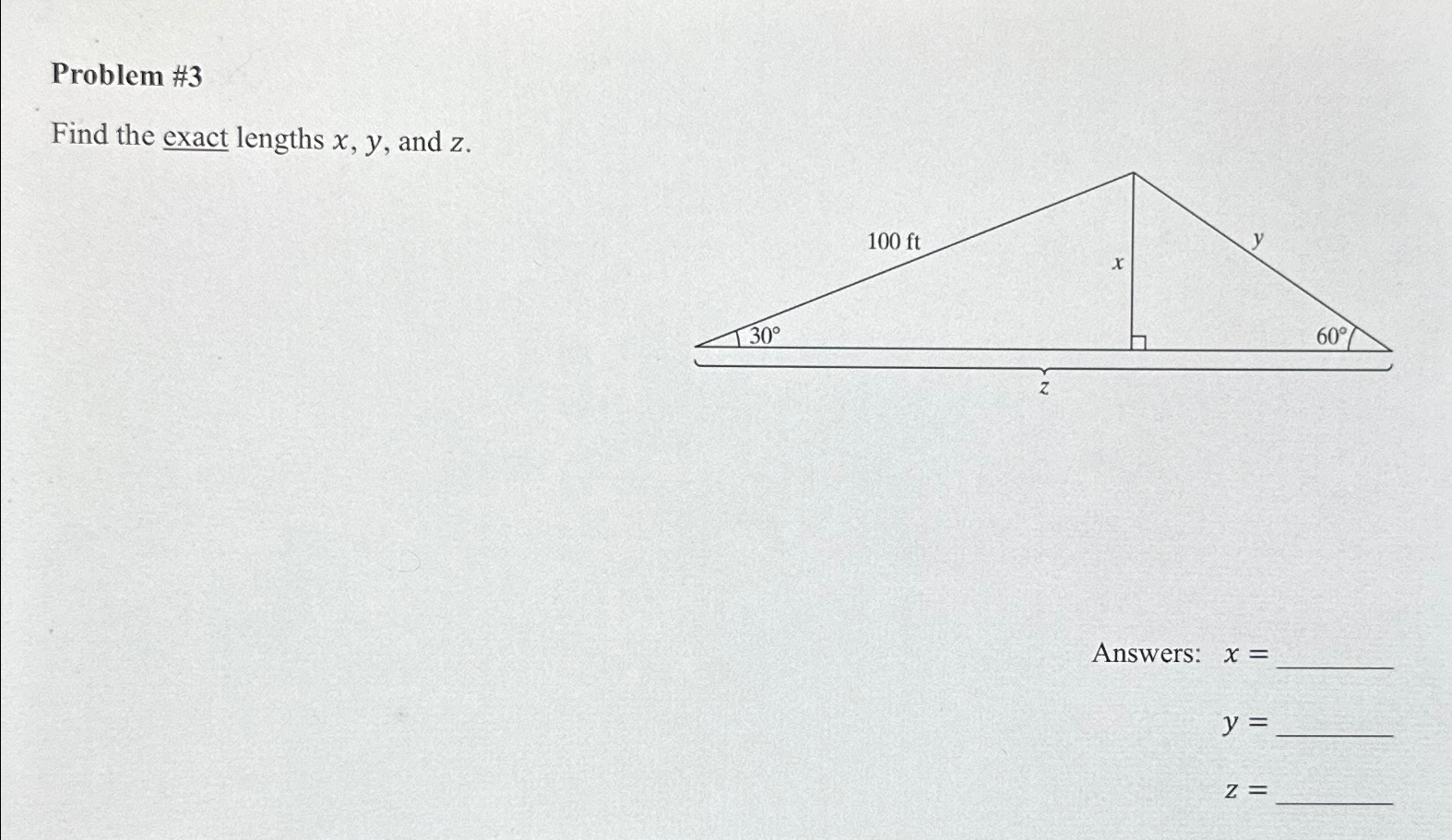Solved Problem #3Find the exact lengths x,y, ﻿and | Chegg.com