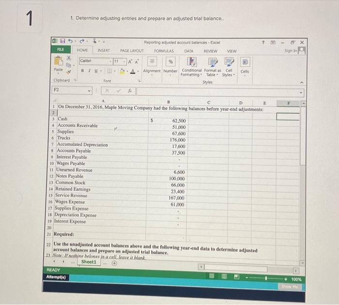 Solved 1. Determine adjusting entries and prepare an | Chegg.com