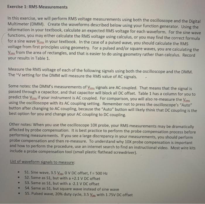 Solved Exercise 1: RMS Measurements In this exercise, we | Chegg.com