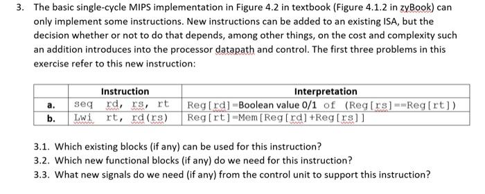 Solved 3. The basic single-cycle MIPS implementation in | Chegg.com