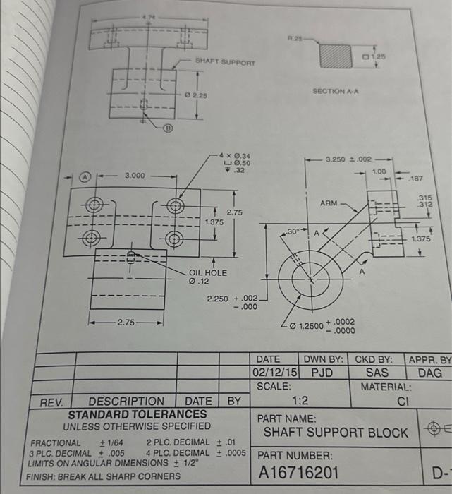 Solved SECTION A.AASSIGNMENT D-11: SHAFT SUPPORT BLOCK 1. | Chegg.com