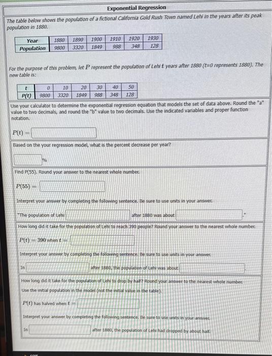 Solved Exponential Regression The table below shows the | Chegg.com