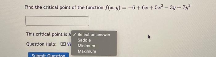 Solved Find the critical point of the function | Chegg.com