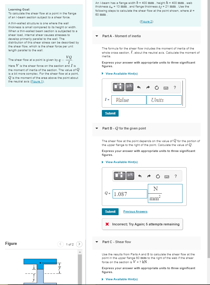Solved Learning Goal:To calculate the shear flow at a point | Chegg.com