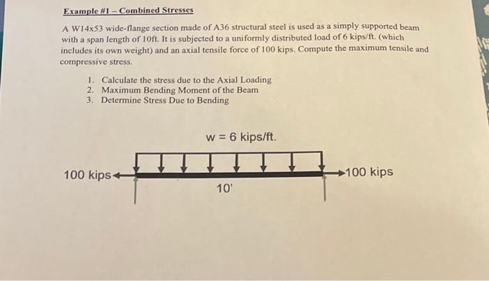 Solved Example #1 - Combined Stresses A W14x53 wide-flange | Chegg.com
