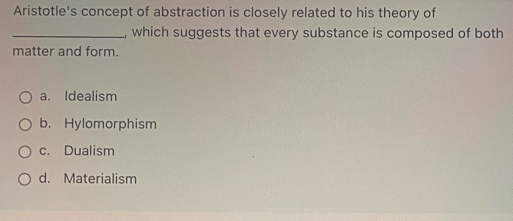 Solved Aristotle's concept of abstraction is closely related | Chegg.com