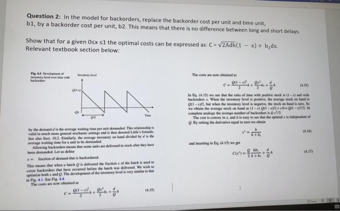 Solved Question 2: In the model for backorders, replace the | Chegg.com