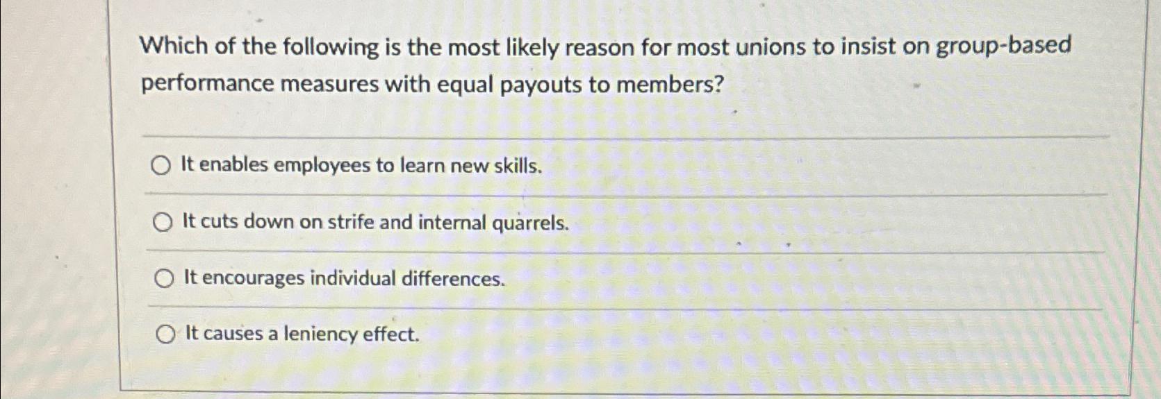 Solved Which of the following is the most likely reason for | Chegg.com