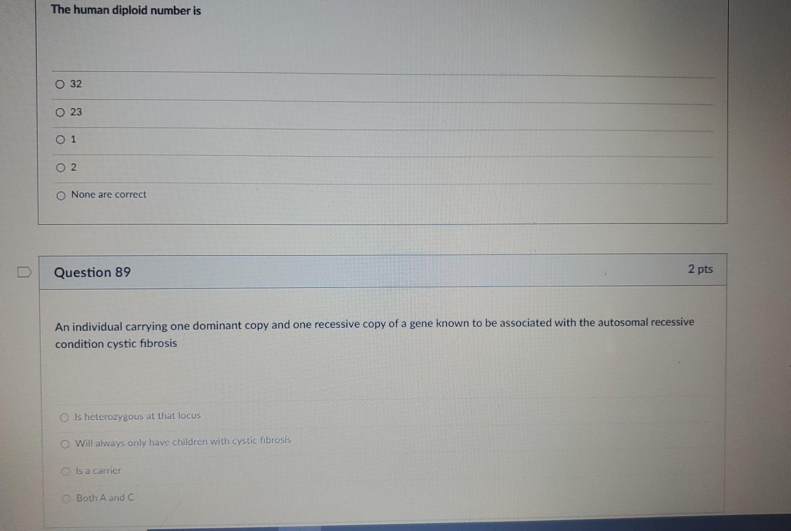 Solved The human diploid number is O 32 O 23 0 1 02 None are | Chegg.com