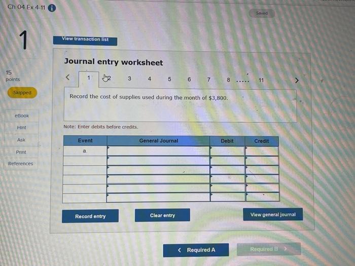 Solved Exercise 4-11 (Algo) Record transactions and | Chegg.com