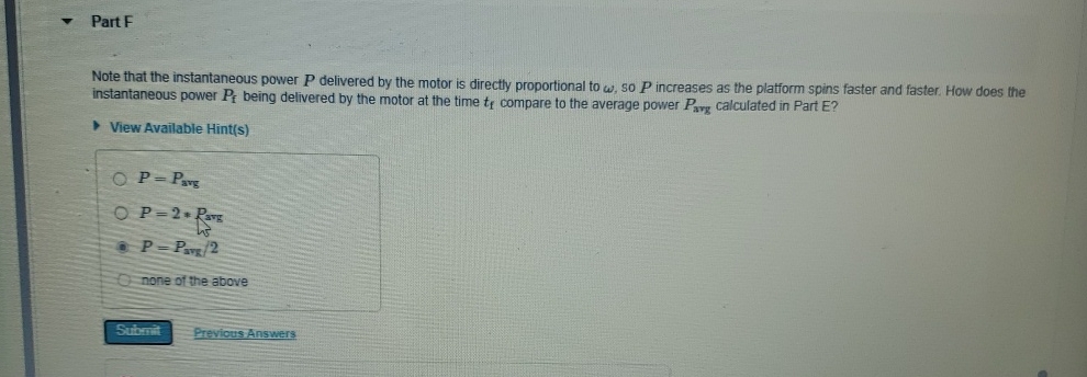 Solved Part FNote that the instantaneous power P ﻿delivered | Chegg.com
