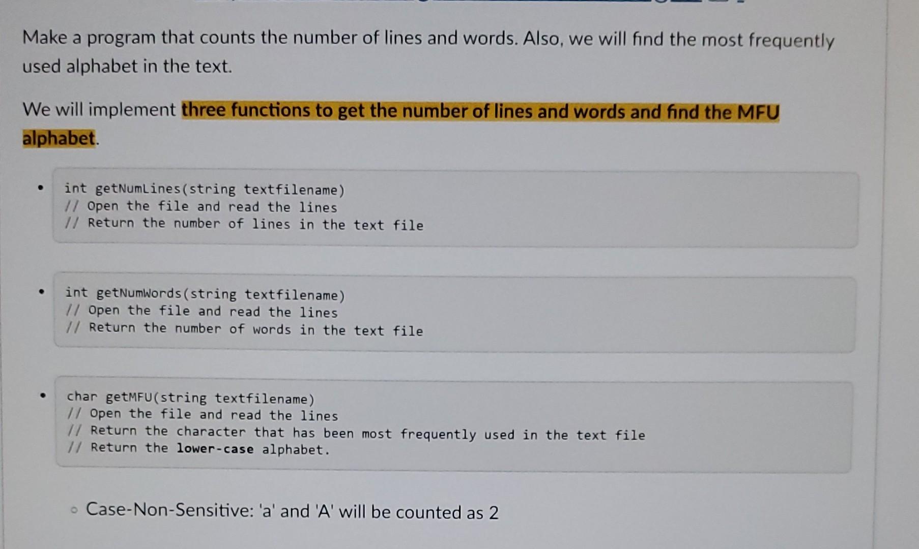 Solved Make a program that counts the number of lines and | Chegg.com