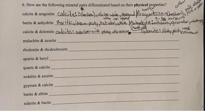 Solved 6. How are the following mineral pairs differentiated | Chegg.com