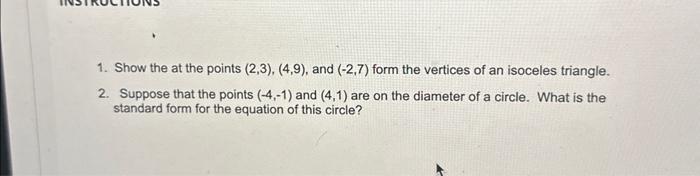 Solved 1. Show the at the points (2,3),(4,9), and (−2,7) | Chegg.com