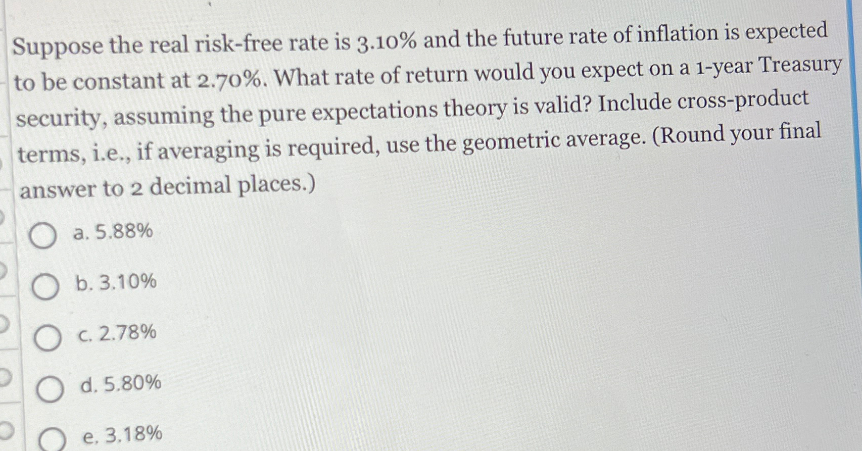 Suppose the real risk-free rate is 3.10% ﻿and the | Chegg.com