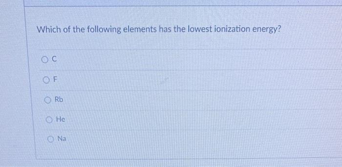 Solved Which of the following elements has the lowest | Chegg.com