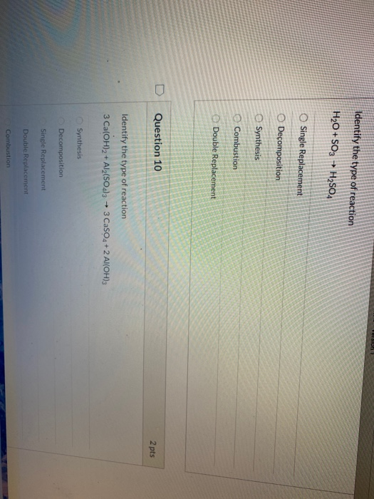 Solved Identify the type of reaction 2 PbSO4 - 2 PbSO3 + O2 | Chegg.com