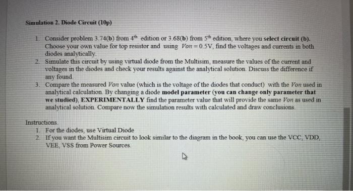 Solved Simulation 2. Diode Circuit (10p) 1. Consider problem | Chegg.com