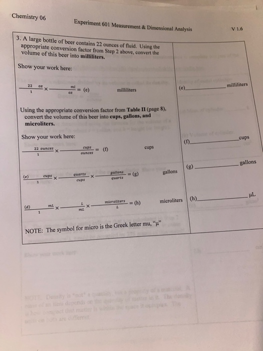 Solved Chemistry 06 Experiment 601 Measurement & Dimensional | Chegg.com