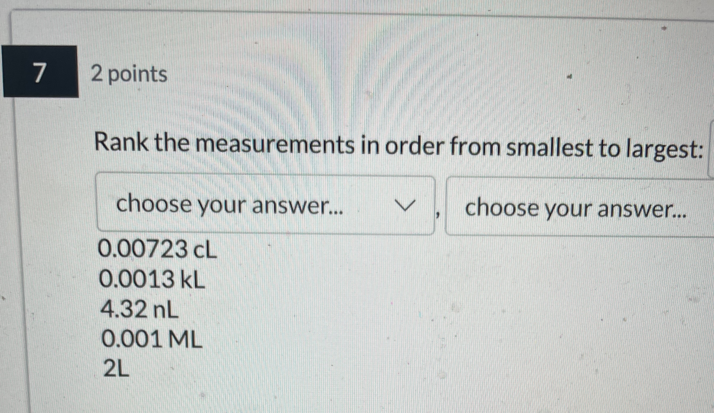 Solved 72 ﻿pointsRank the measurements in order from | Chegg.com
