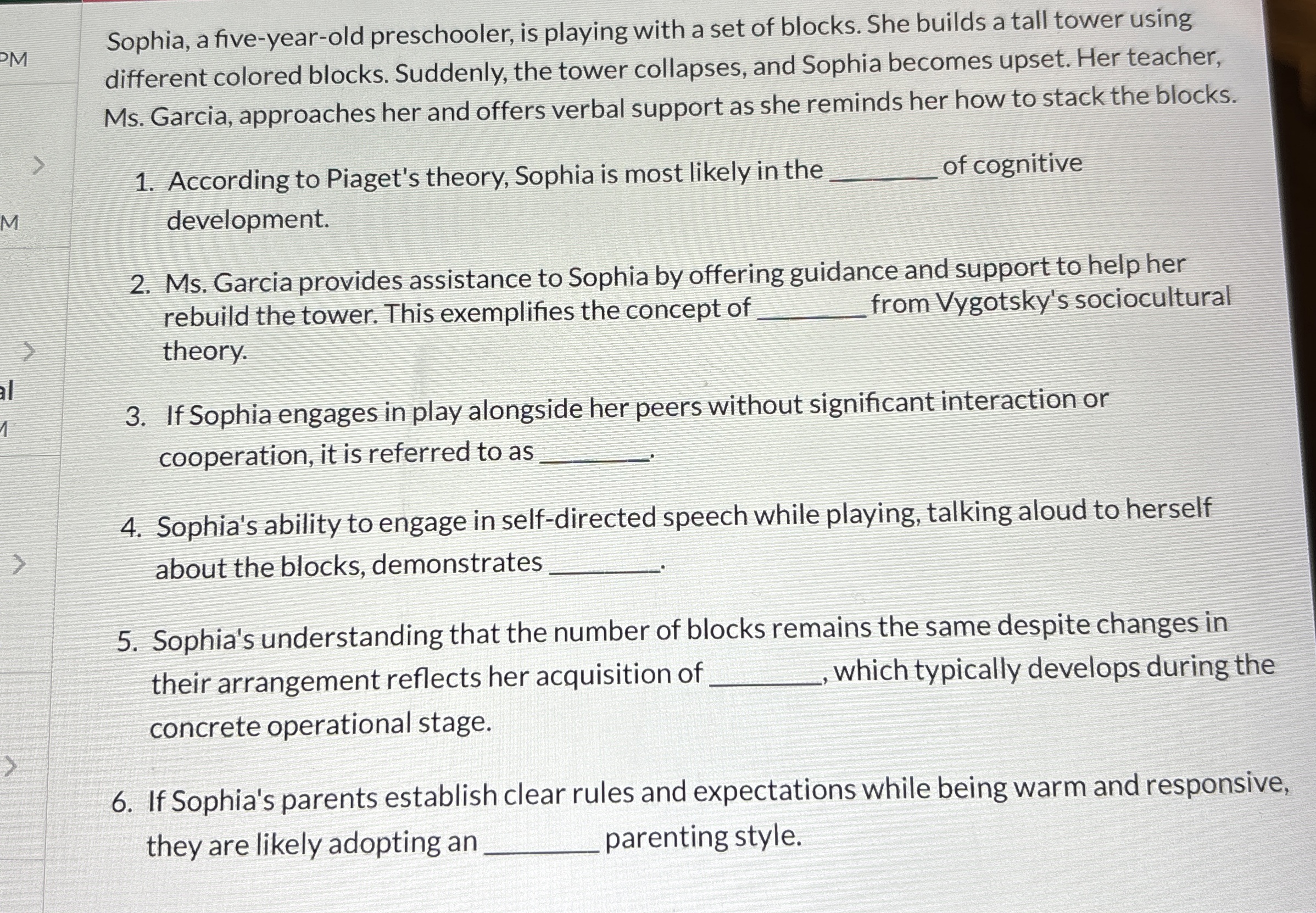 Solved Sophia, a five-year-old preschooler, is playing with | Chegg.com