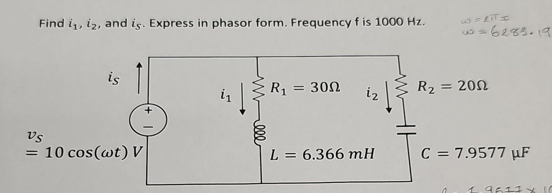 Solved Find i1,i2, and iS. Express in phasor form. Frequency | Chegg.com